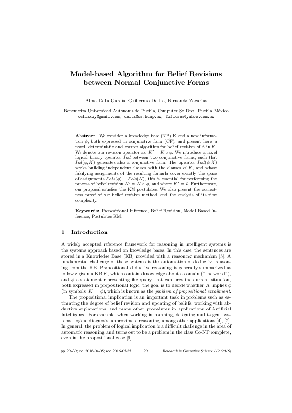 (PDF) Model-based Algorithm for Belief Revisions between Normal Conjunctive Forms