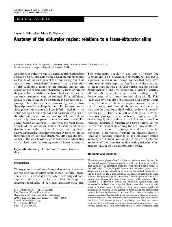 (PDF) Anatomy of the obturator region: relations to a trans-obturator sling