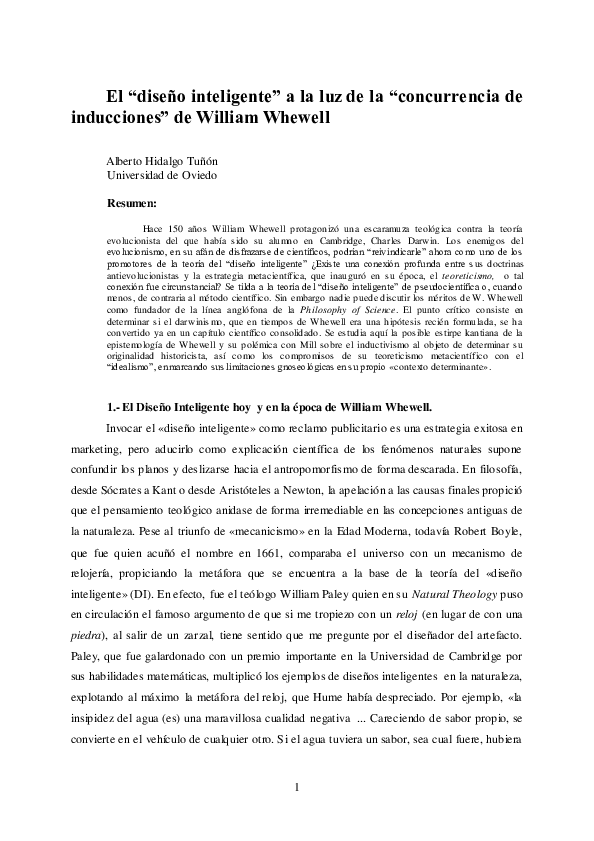 (PDF) El" diseño inteligente" a la luz de la" concurrencia de inducciones" de William Whewell