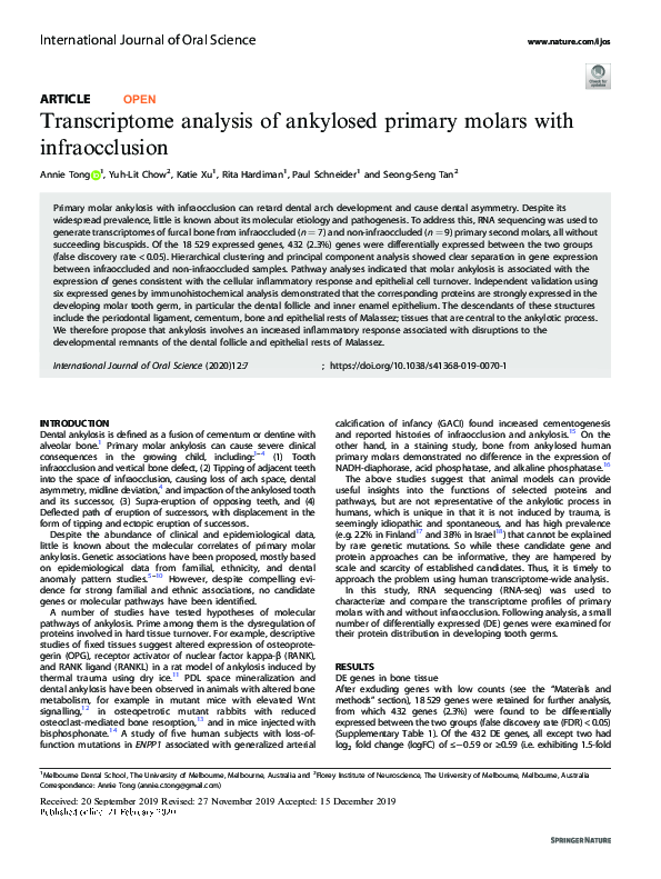 (PDF) Transcriptome analysis of ankylosed primary molars with ...