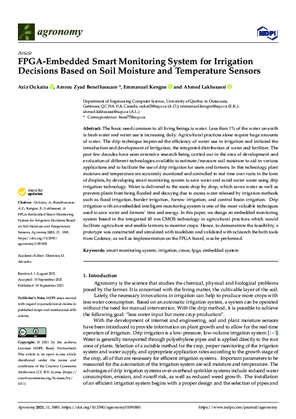 (PDF) FPGA-Embedded Smart Monitoring System for Irrigation Decisions Based on Soil Moisture and ...