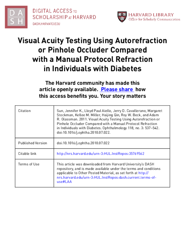(PDF) Visual Acuity Testing Using Autorefraction or Pinhole Occluder ...