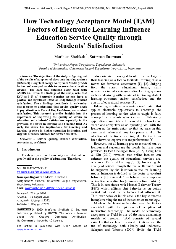 (PDF) How Technology Acceptance Model TAM)Factors of Electronic ...