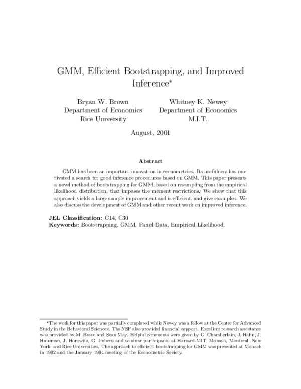 (PDF) Generalized Method of Moments, Efficient Bootstrapping, and Improved Inference