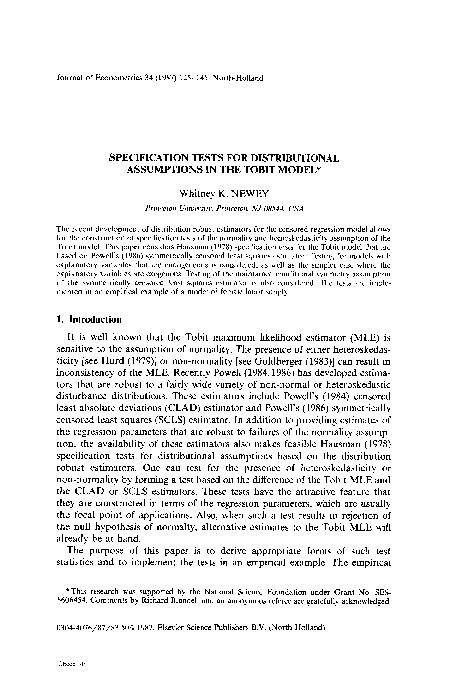 Pdf Specification Tests For Distributional Assumptions In The Tobit Model