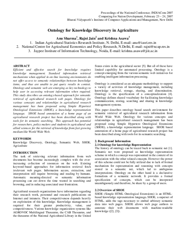 (PDF) Ontology for knowledge Discovering in Agriculture | Rajni Jain - Academia.edu