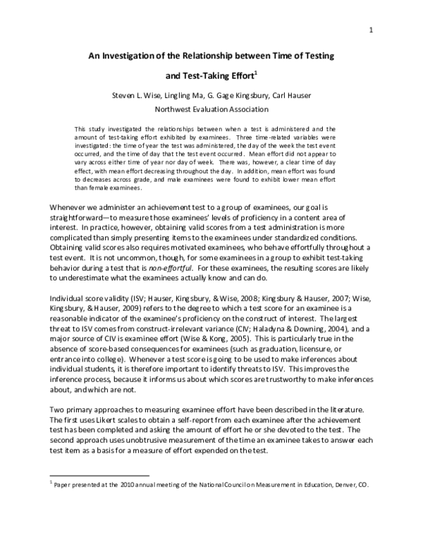 (PDF) An Investigation of the Relationship between Time of Testing and ...