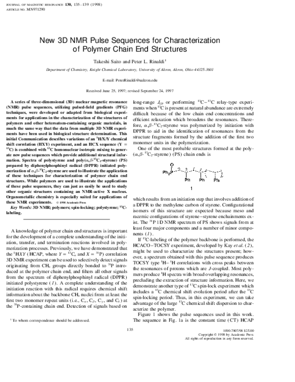 (PDF) New 3D NMR Pulse Sequences for Characterization of Polymer Chain ...