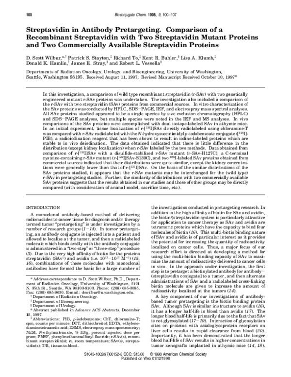 (PDF) Streptavidin in Antibody Pretargeting. Comparison of a ...