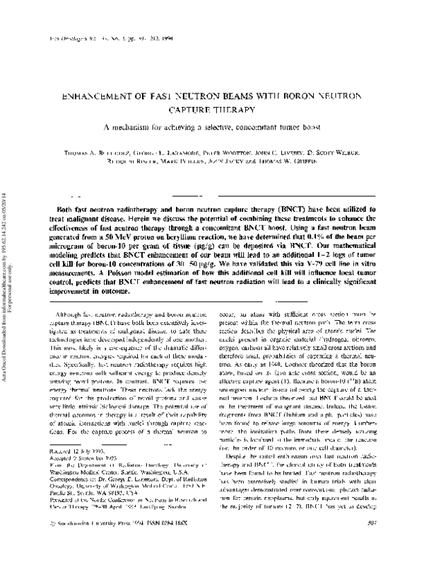 (PDF) Enhancement of Fast Neutron Beams with Boron Neutron Capture ...
