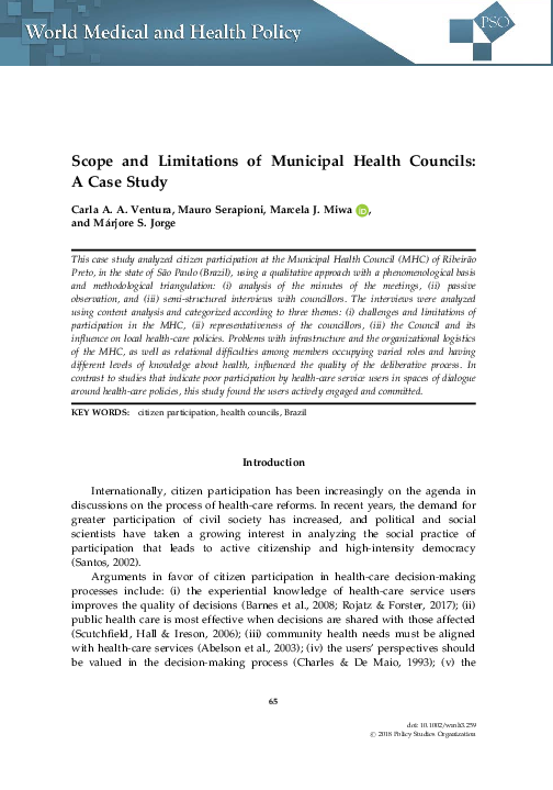 (PDF) Scope and Limitations of Municipal Health Councils: A Case Study