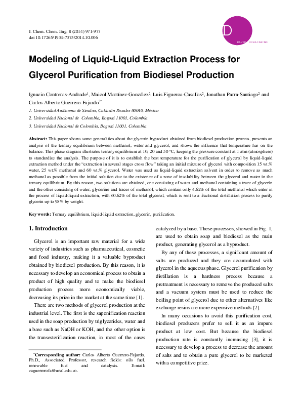 (PDF) Modeling of Liquid-Liquid Extraction Process for Glycerol ...