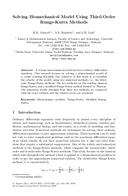 (PDF) Solving Biomechanical Model Using Third-Order Runge-Kutta Methods