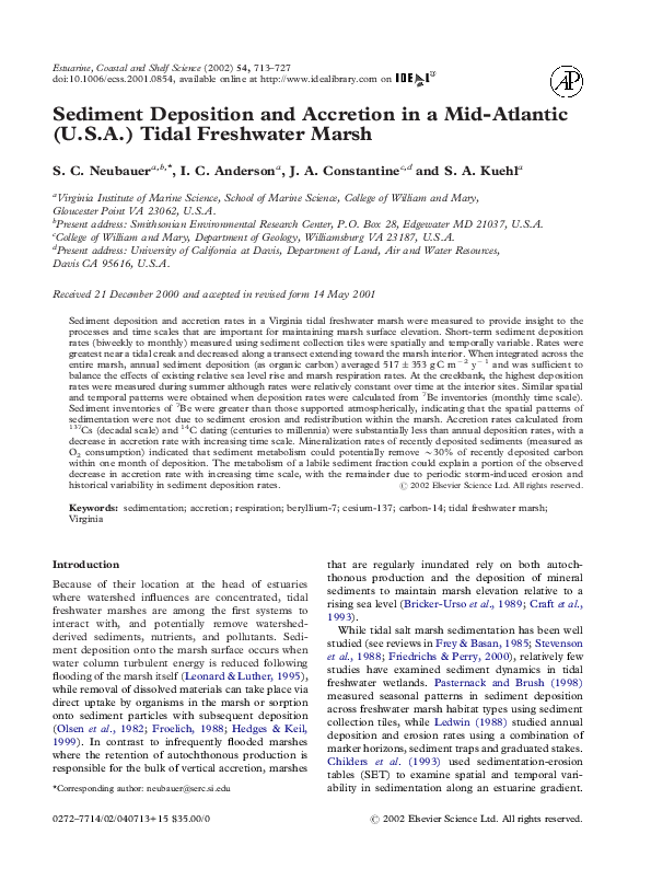 (PDF) Sedimentation Dynamics in Sweet Hall Marsh, a Tidal Freshwater ...