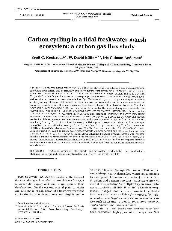 (PDF) Carbon cycling in a tidal freshwater marsh ecosystem:a carbon gas ...
