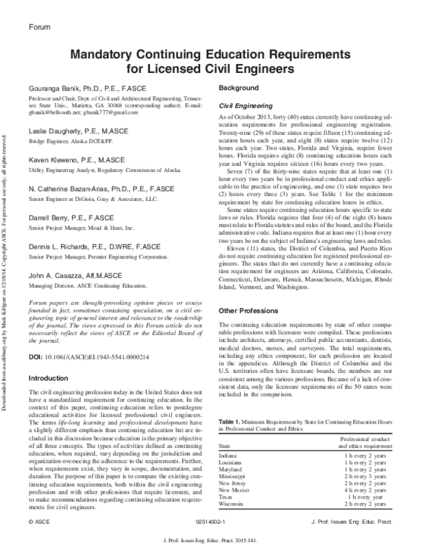 (PDF) Mandatory Continuing Education Requirements for Licensed Civil ...