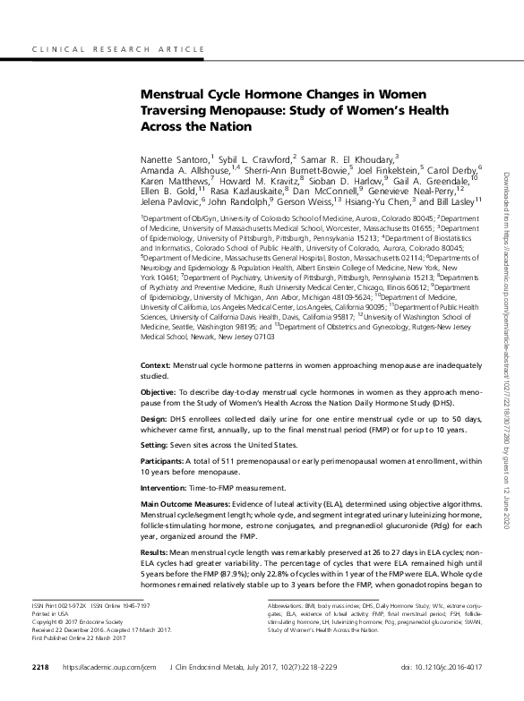 (PDF) Menstrual Cycle Hormone Changes in Women Traversing the Menopause ...