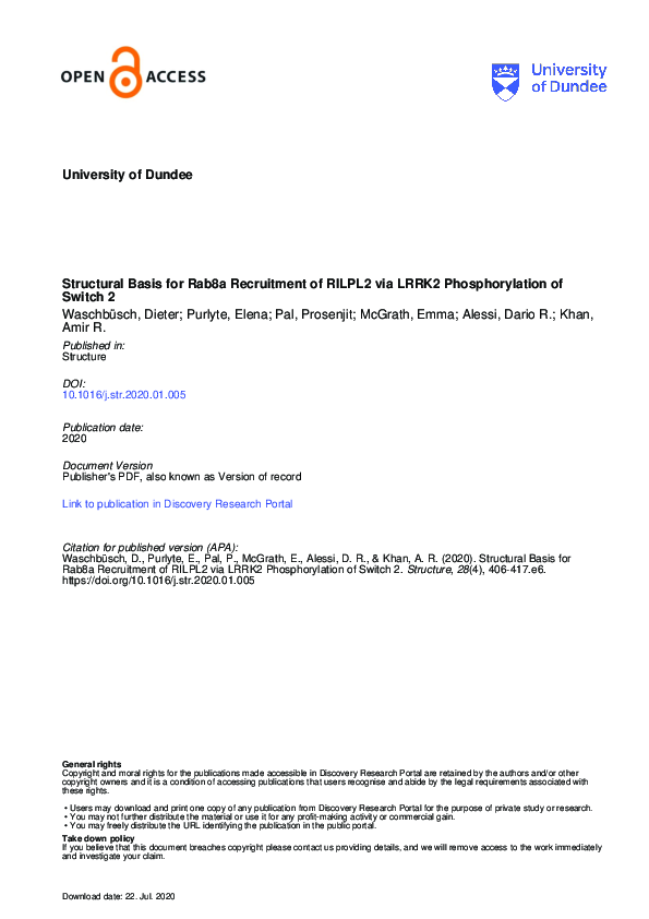 (PDF) Structural Basis for Rab8a Recruitment of RILPL2 via LRRK2 ...