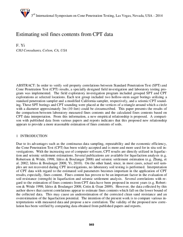 (PDF) Estimating soil fines contents from CPT data