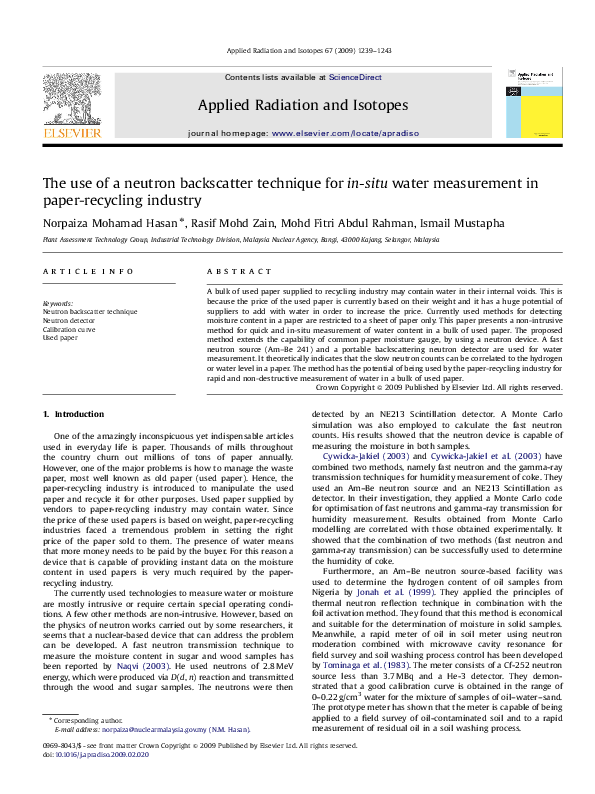 (PDF) The use of a neutron backscatter technique for in-situ water ...