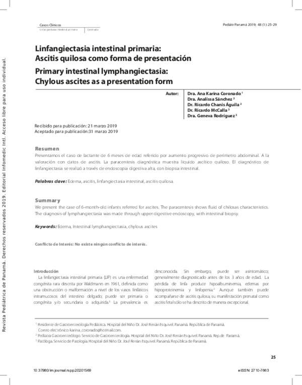 (PDF) Linfangiectasia intestinal primaria: Ascitis quilosa como forma ...