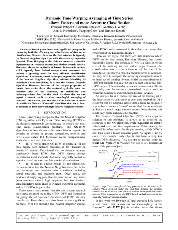 Pdf Dynamic Time Warping Averaging Of Time Series Allows Faster And