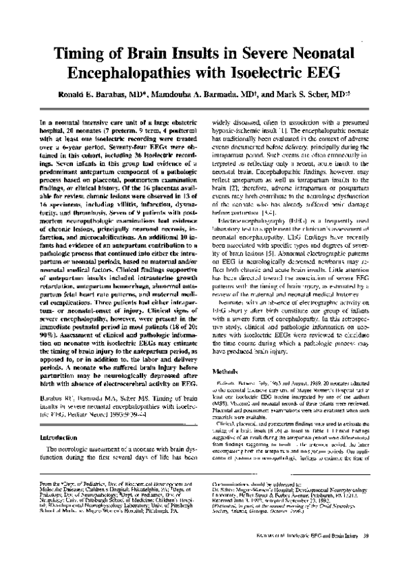 (PDF) Timing of brain insults in severe neonatal encephalopathies with ...