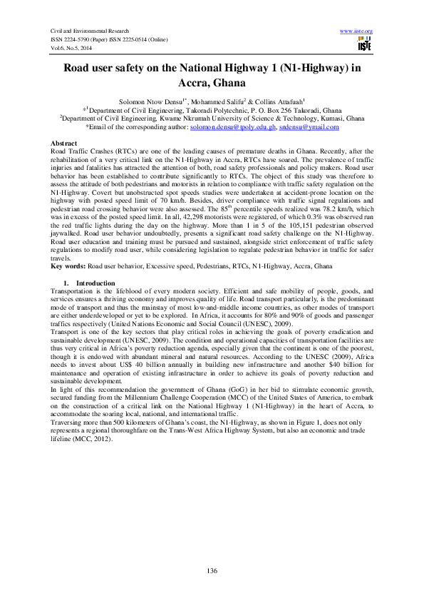 (PDF) Road user safety on the National Highway 1 (N1-Highway) in Accra ...