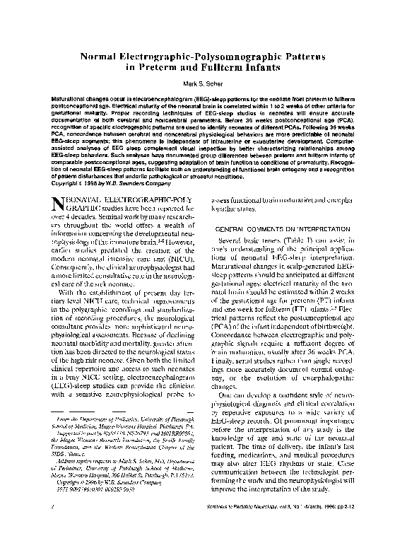 (PDF) Normal electrographic-polysomnographic patterns in preterm and ...