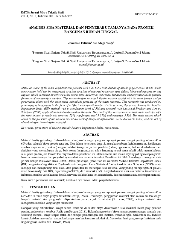 (PDF) Analisis Sisa Material Dan Penyebab Utamanya Pada Proyek Bangunan ...