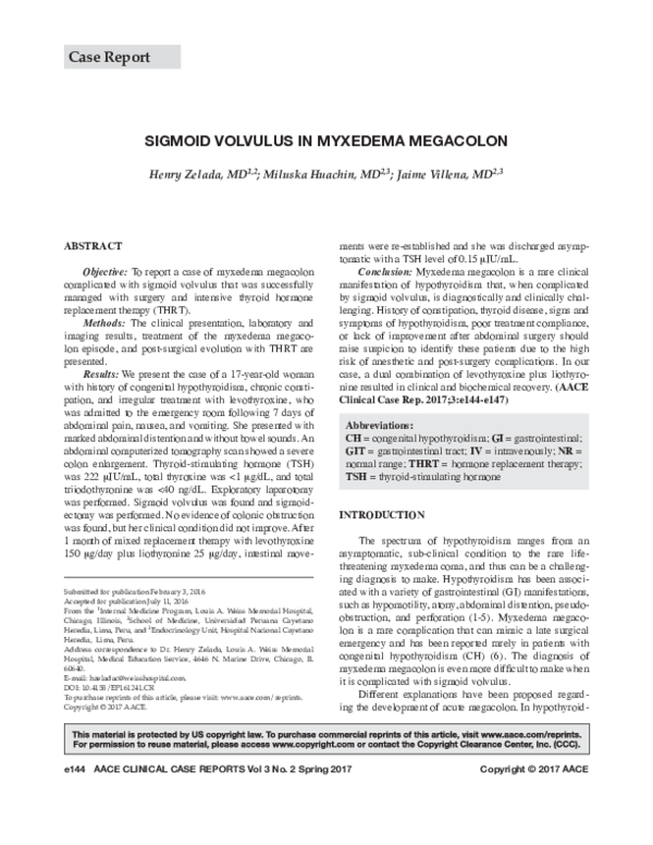 (PDF) Sigmoid Volvulus in Myxedema Megacolon