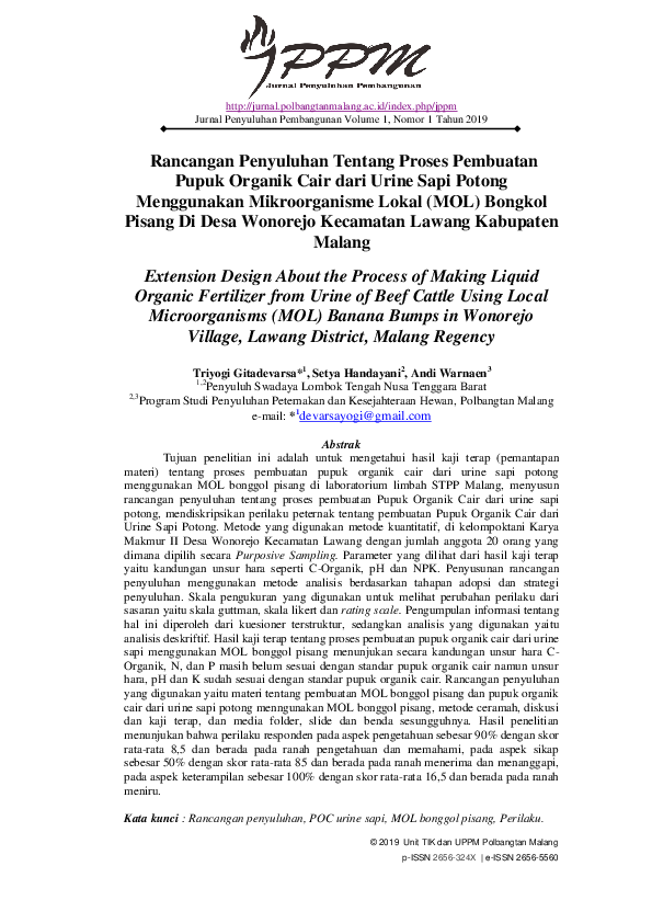 (PDF) Rancangan Penyuluhan Tentang Proses Pembuatan Pupuk Organik Cair ...