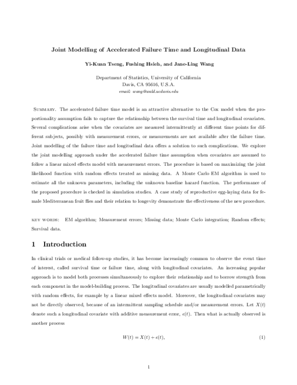 (PDF) Joint modelling of accelerated failure time and longitudinal data