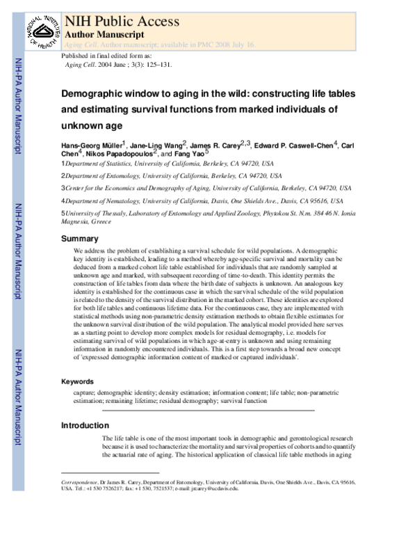 (PDF) Demographic window to aging in the wild: constructing life tables ...