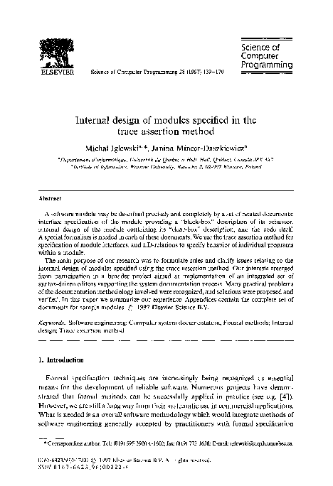 (PDF) Internal design of modules specified in the trace assertion method