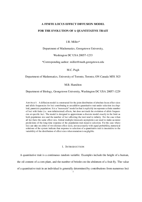 (PDF) A finite locus effect diffusion model for the evolution of a quantitative trait