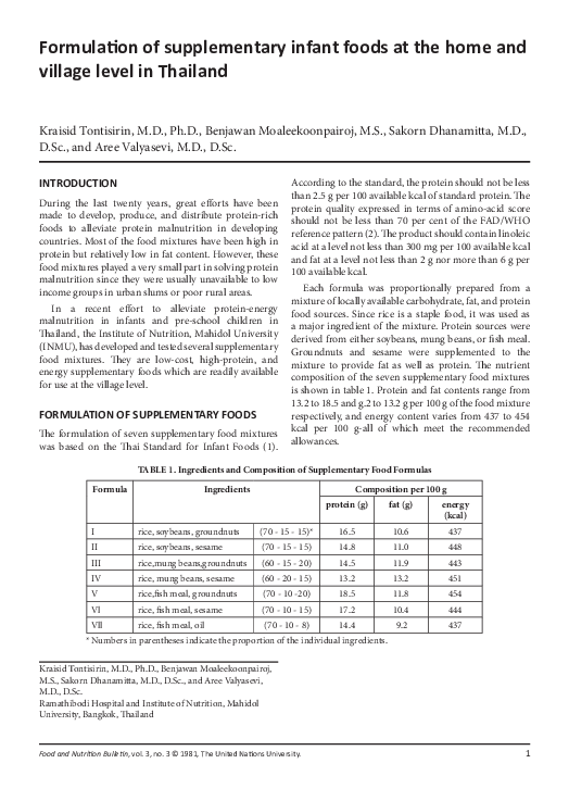 (PDF) Formulation of Supplementary Infant Foods at the Home and Village ...