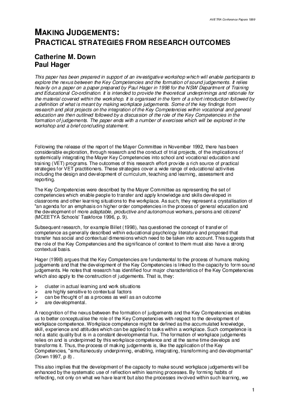 (PDF) Making Judgements: Practical Strategies from Research Outcomes