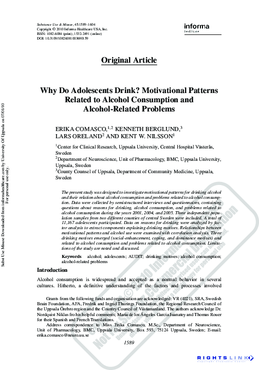 (PDF) Why do adolescents drink? Motivational patterns related to ...