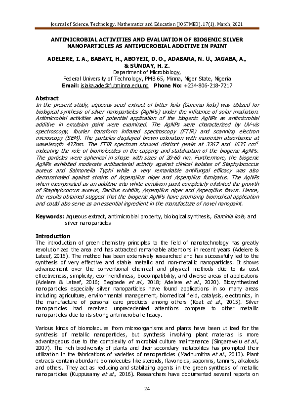 (PDF) ANTIMICROBIAL ACTIVITIES AND EVALUATION OF BIOGENIC SILVER ...