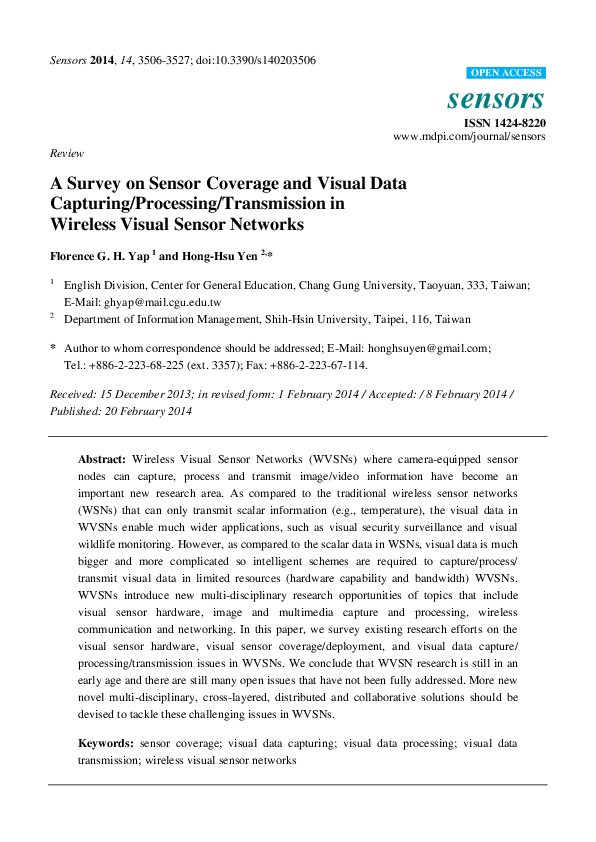 Pdf A Survey On Sensor Coverage And Visual Data Capturingprocessing