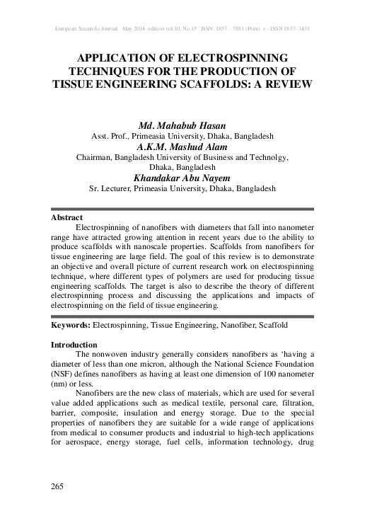 (PDF) Application of Electrospinning Techniques for the Production of Tissue Engineering ...
