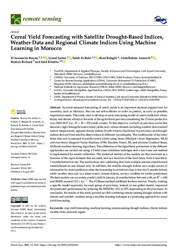 (PDF) Cereal Yield Forecasting with Satellite Drought-Based Indices ...