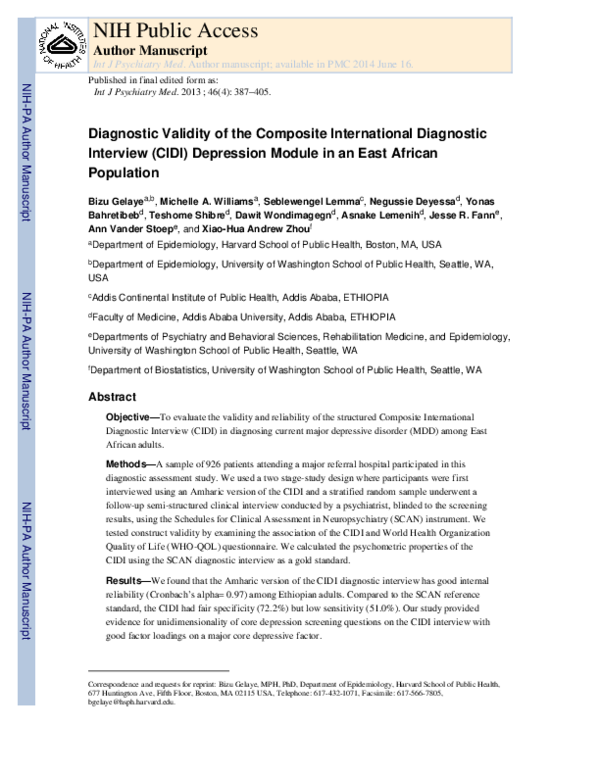 (PDF) Diagnostic Validity of the Composite International Diagnostic ...