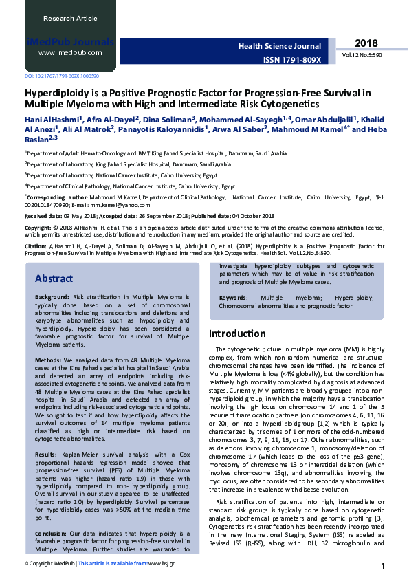 (PDF) Hyperdiploidy is a Positive Prognostic Factor for Progression ...