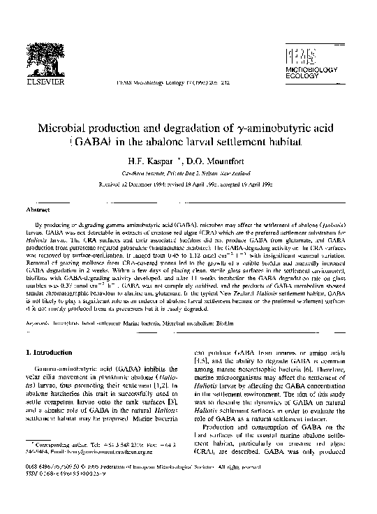 (PDF) Microbial production and degradation of Î³-aminobutyric acid (GABA) in the abalone larval ...