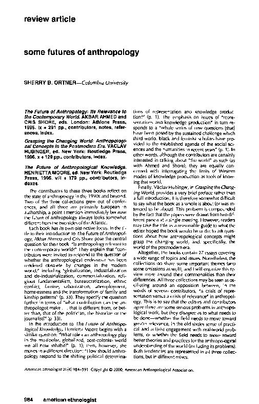 (PDF) Some Futures of Anthropology:The Future of Anthropology: Its ...
