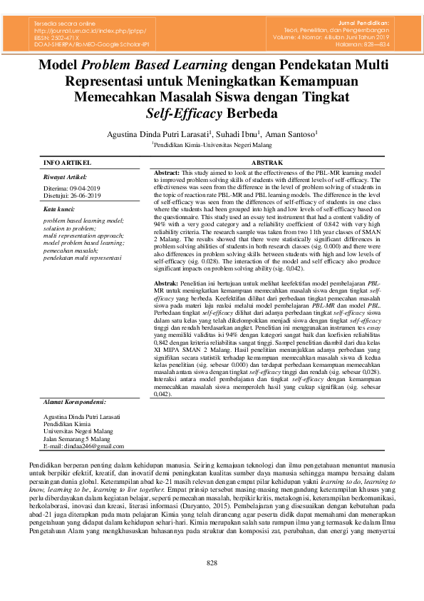 (PDF) Model Problem Based Learning dengan Pendekatan Multi Representasi untuk Meningkatkan ...