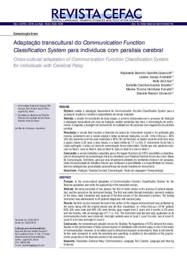 (PDF) Adaptação transcultural do Communication Function Classification ...