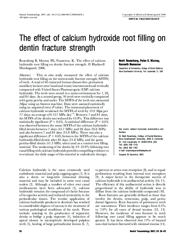 (PDF) The effect of calcium hydroxide root filling on dentin fracture ...